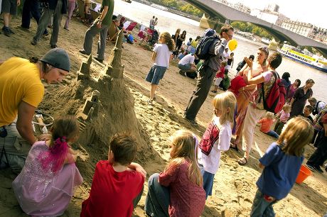 Building Sandcastle On River Thames Beach Editorial Stock Photo - Stock ...