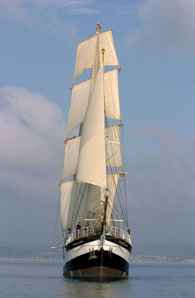 A Xebec ship, the Pelican, in Weymouth Bay, Britain - Mar 2007 Stock ...