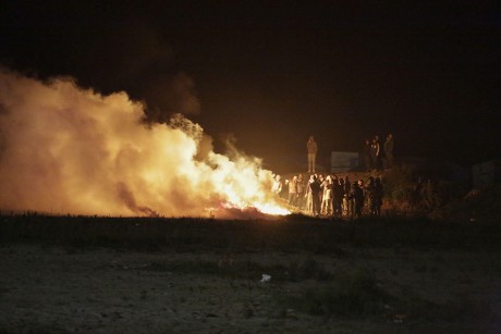 Refugees Stand Around One Fires Burning Editorial Stock Photo - Stock ...