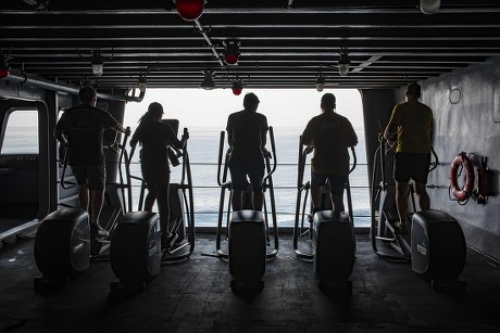 Sailors Exercise Seaside Gym Aircraft Carrier Editorial Stock Photo ...
