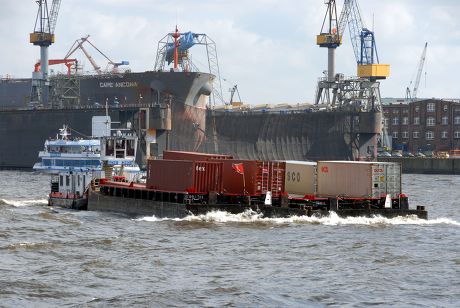 Tug Loaded Containers Heading River One Editorial Stock Photo - Stock ...