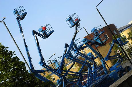 Cherry Pickers On Hand Canary Wharf Editorial Stock Photo - Stock Image ...