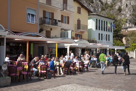 Restaurants Along Lakeside Promenade Limone Sul Editorial Stock Photo ...