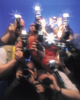 Frenzy Flashing Cameras Press Photographers Paparazzi Editorial Stock ...
