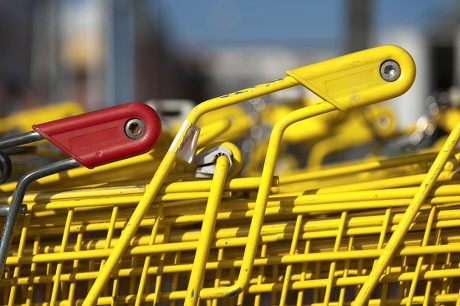 Parked Yellow Shopping Carts Trolleys Editorial Stock Photo - Stock ...