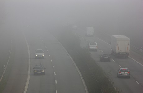 Autobahn A52 Motorway Thick Fog Autumn Editorial Stock Photo - Stock ...