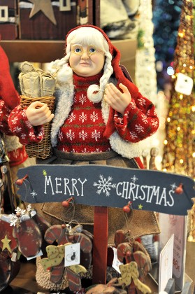 Mrs Claus Figure Merry Christmas Lettering Editorial Stock Photo ...