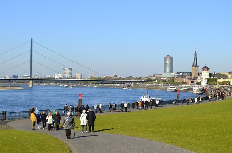 Rheinuferpromenade Rhine Promenade Ramblers Walking Along Editorial ...