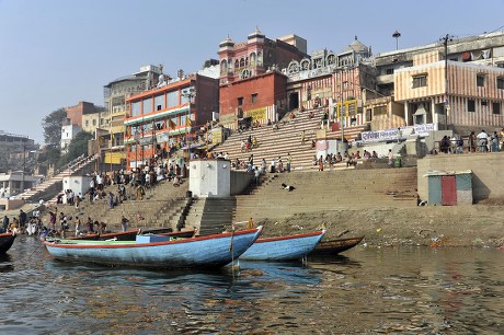 Boats Ghats On Ganges River Varanasi Editorial Stock Photo - Stock ...