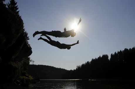 Model Released Two Men Diving Off Editorial Stock Photo - Stock Image ...