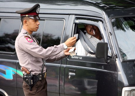 Indonesian Policeman Check Identitiy Driver During Editorial Stock ...
