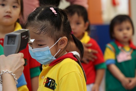Kindergarten Teacher Checks Body Temperature Kindergarten Editorial ...