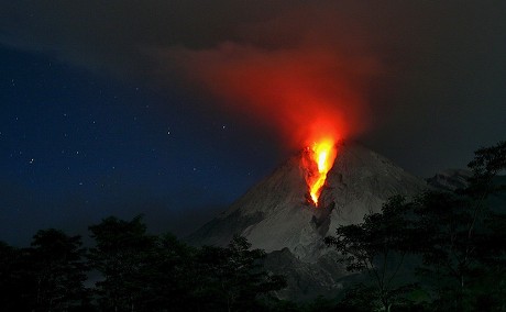 Mount Merapi Spews Red Hot Lava Editorial Stock Photo - Stock Image ...