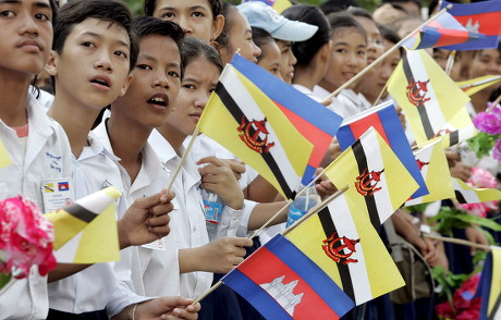 Cambodian Students Hold Brunei Cambodian Flags Editorial Stock Photo ...