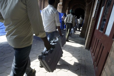 Indian Officials Carry Electronic Voting Machines Editorial Stock Photo ...