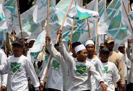 Indonesian Muslim Hold Flags They March Editorial Stock Photo - Stock ...