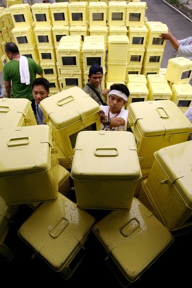 Filipino Workers Load Ballot Boxes Onto Editorial Stock Photo - Stock ...