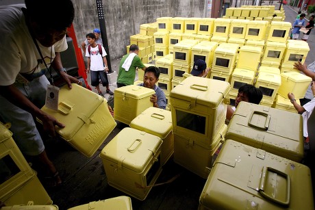 Filipino Workers Load Ballot Boxes Onto Editorial Stock Photo - Stock ...