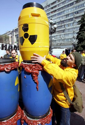 Protestor Stows Barrels Symbolic Radioactive Waste Editorial Stock ...
