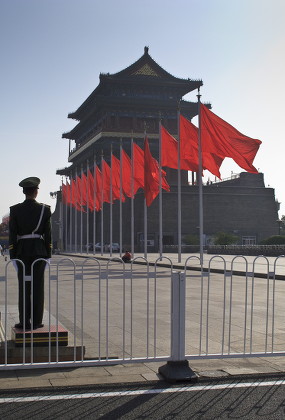 Solider Stands Guard Besides Row Red Editorial Stock Photo - Stock ...