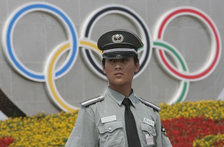 Security Guard Front Olympic Logo Northern Editorial Stock Photo ...