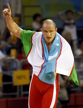 Uzbekistans Artur Taymazov Celebrates After Defeating Editorial Stock ...