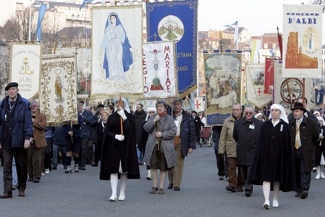 Pilgrims Walk Banners Front Basillica Lourdes Editorial Stock Photo ...