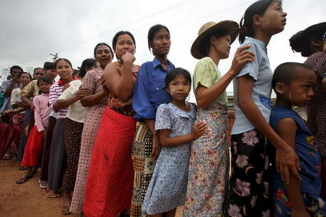 Burmese Cyclone Survivors Line Food During Editorial Stock Photo - Stock Image | Shutterstock