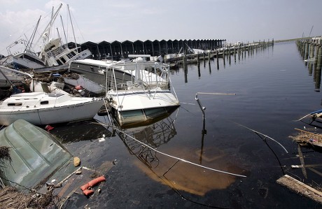 Boats Submerged Washed Ashore On Top Editorial Stock Photo - Stock ...