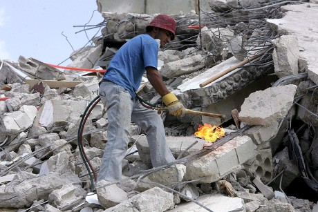 Workers Collects Scrap Metal Rubble Houses Editorial Stock Photo ...