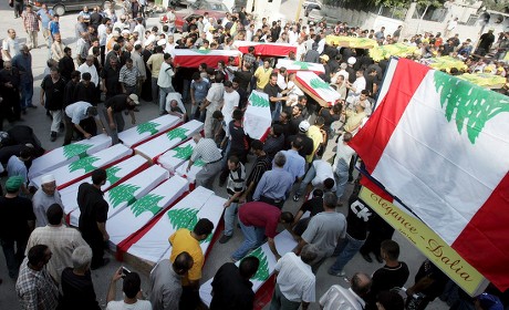 Lebanese People Carry Coffins Draped Lebanese Editorial Stock Photo ...