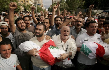 Mourners Carry Bodies Wrapped Lebanese Flags Editorial Stock Photo ...