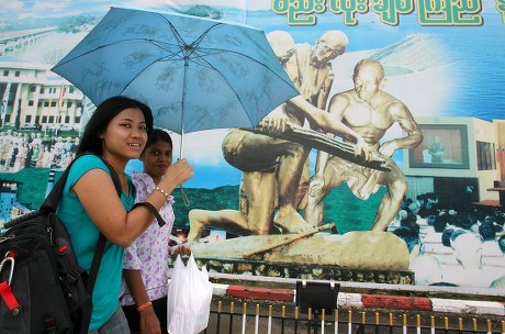 Burmese Women Pass Large Signboard Advertising Editorial Stock Photo ...