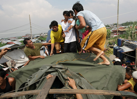 Filipino Evacuees Climb Military Truck Bag Editorial Stock Photo ...
