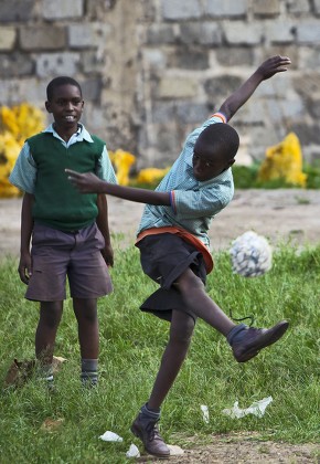 Boy Kicks Makeshift Soccer Ball He Editorial Stock Photo - Stock Image ...