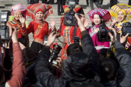 Delegates Chinese Ethnic Minorities Pose Photographers Editorial Stock ...