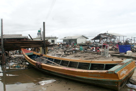 Flooddamaged Fishing Boat Houses Seen Thaimuslim Editorial Stock Photo ...