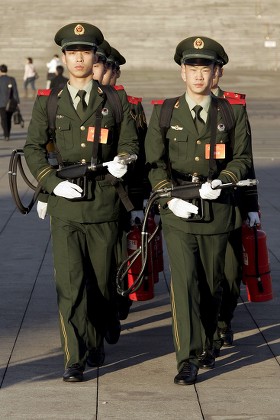 Chinese Paramilitary Police Carry Fire Extinguishers Editorial Stock ...