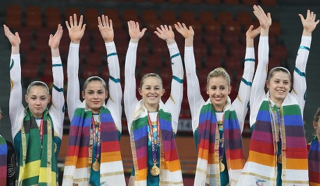 Members Australian Gymnastics Team Pose Gold Editorial Stock Photo ...