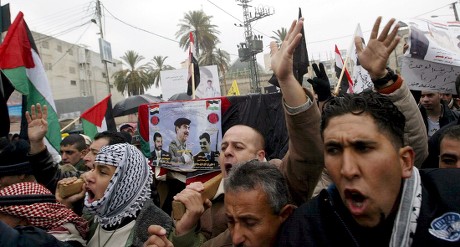 Palestinians Chant Slogans While Carrying Posters Editorial Stock Photo ...