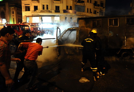 Egyptian Firefighters Extinguish Fire Police Vehicle Editorial Stock ...