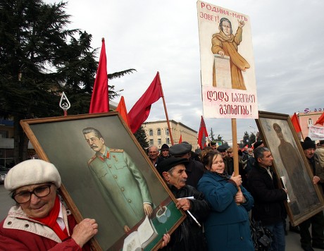 Georgian Stalinists Carry Portraits Soviet Dictator Editorial Stock ...