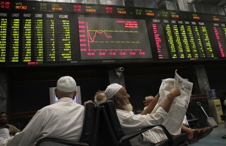 Pakistani Traders Sit Beneath Electronic Screen Editorial Stock Photo ...