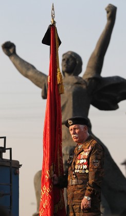 Man Holds Red Flag Communist Rally Editorial Stock Photo - Stock Image ...