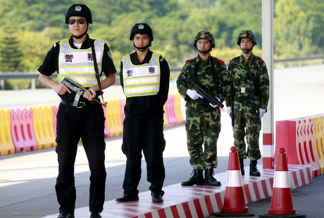 Policemen Armed Policemen Guard Checkpoint On Editorial Stock Photo ...