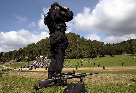 Security Guard Looks By Binoculars While Editorial Stock Photo - Stock ...