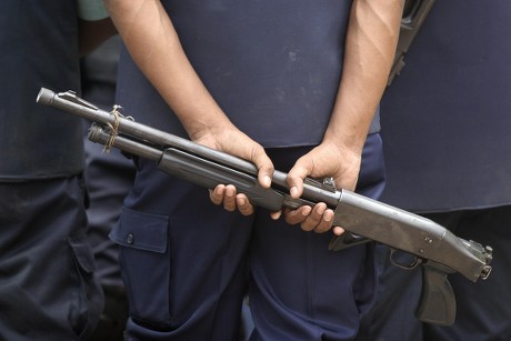 Bangladeshi Policeman Stands Guard Shotgun During Editorial Stock Photo ...