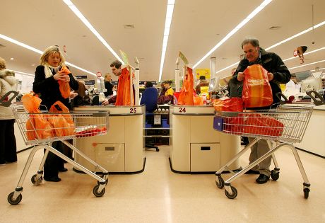 Customers Packing Their Bags Checkouts Sainsburys Editorial Stock Photo ...