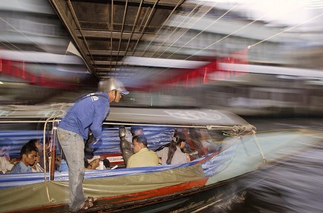 Motorized Canal Boat Speeds Through Bridge Editorial Stock Photo ...