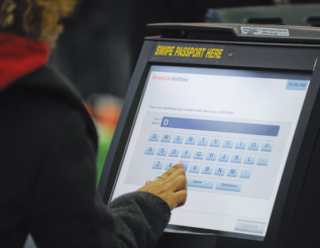 Passenger Uses Electronic Kiosk Check Her Editorial Stock Photo - Stock ...